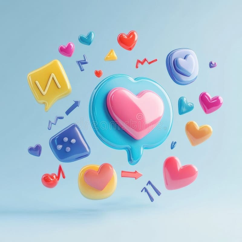 Floating 3D Chat Bubbles, Hearts, and Arrows Create a Vibrant Digital ...