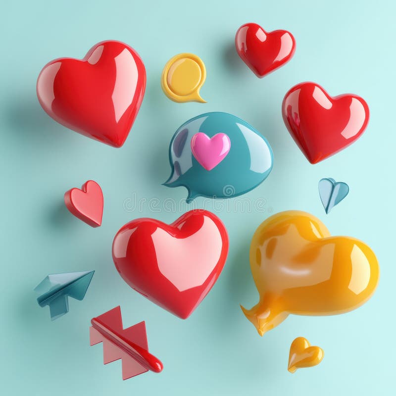 Floating 3D Chat Bubbles Hearts and Arrows Create a Vibrant and Playful ...