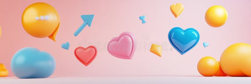 Floating 3D Chat Bubbles Hearts and Arrows Creating a Playful ...