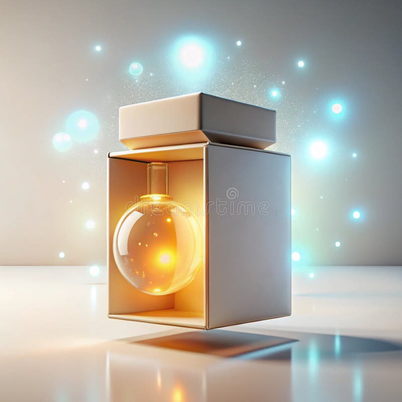 Floating 3D Glowing Product Packaging Isolated on White Stock ...