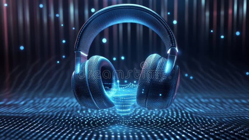 Floating 3D Headphones Emitting Sound Waves in Dynamic Background Stock ...