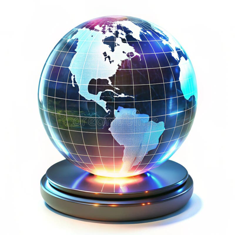 Floating 3D Holographic Globe with Animated Light Stock Illustration ...