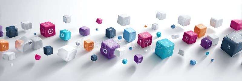 Floating 3D Icons in a Bright White Space Create a Clean Digital ...