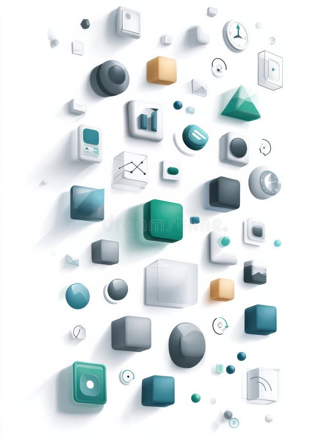 Floating 3D Icons Create a Clean Digital Concept in White Space with ...