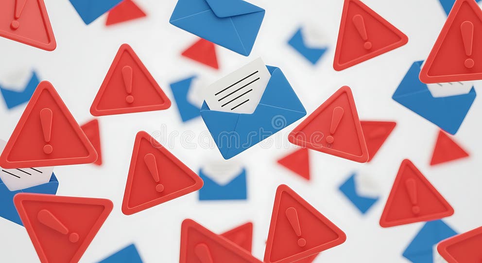 Floating 3D Icons Depict Red Triangular Warning Signs with Exclamation ...