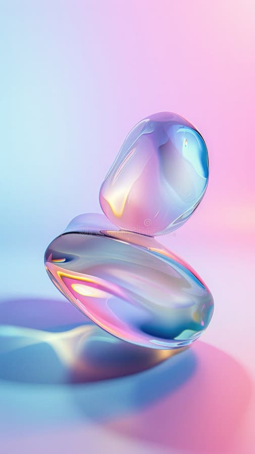 On Floating 3D Iridescent Glass, Organic Forms, Light Refraction ...