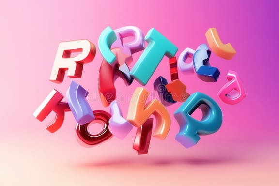 Creative Typography Background with Floating 3D Letters and Abstract ...