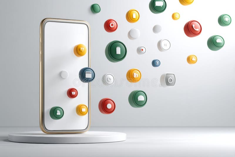 Floating 3D Phone Icons Surround a Blank Smartphone in a Minimalistic ...
