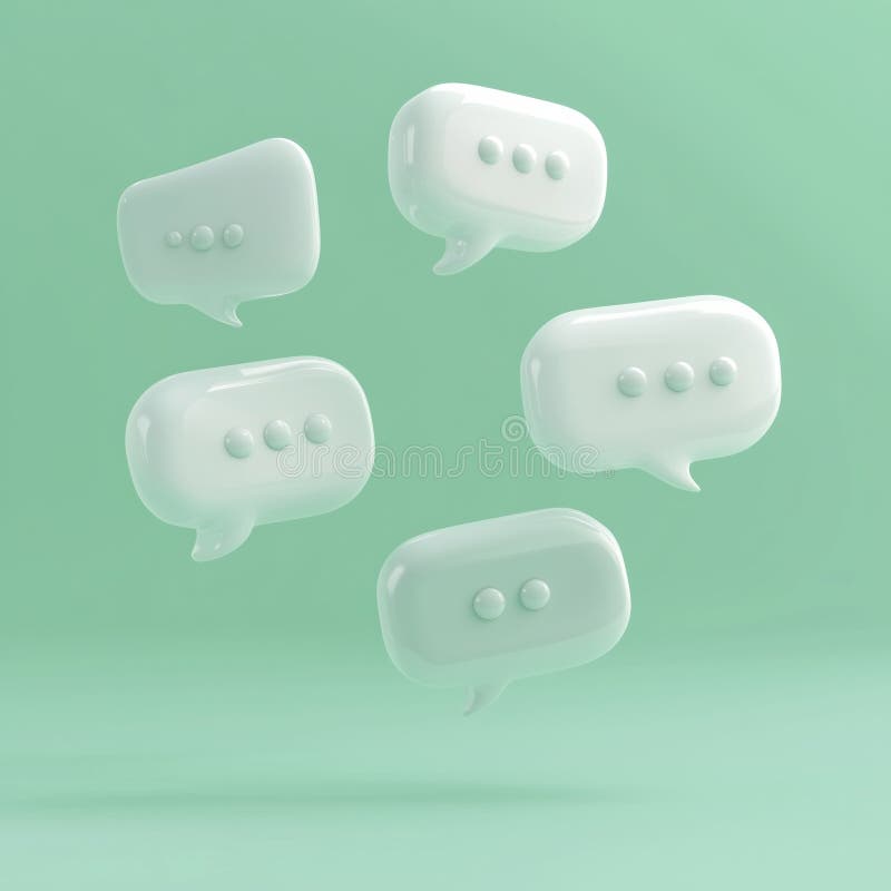 Floating 3d Speech Bubbles on Mint Green Background for Communication Concept Stock Photo ...