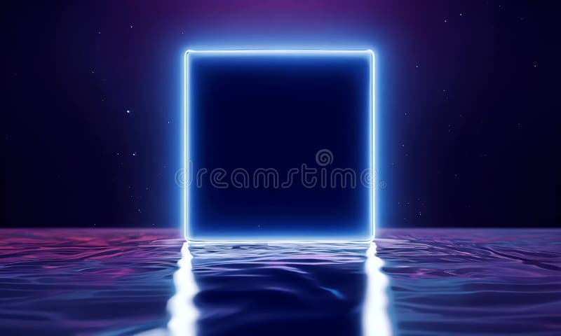 Floating Dark Blue Neon Rectangle Above the Podium Over a Reflective ...