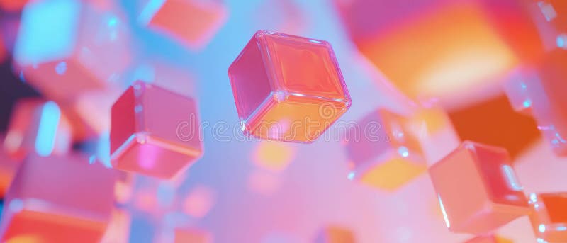 Multi Dimensional Data Cubes Rotating In An Abstract Digital Background For Visual Analysis