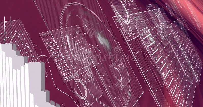 Floating Data UI Sliding Grids in Rotating Map with Gauges Updating Charts Showing Financial ...