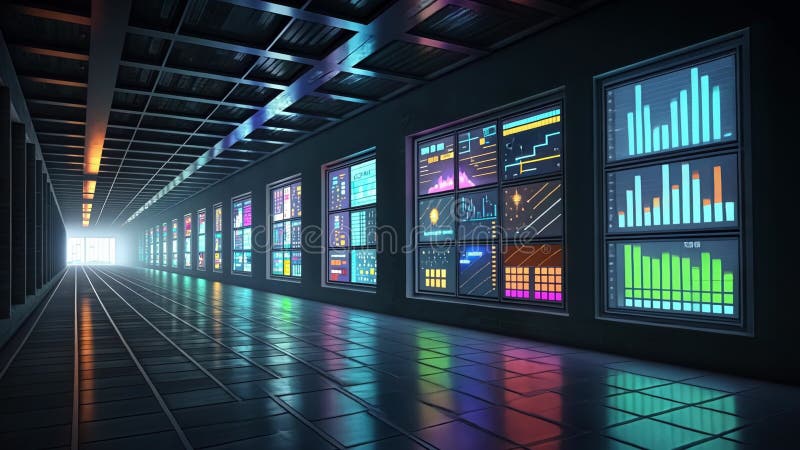 Floating Data Windows a Dark Void Filled with Translucent Floating ...