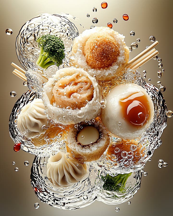Floating Deconstructed Dim Sum with Dynamic Liquid Elements Stock ...
