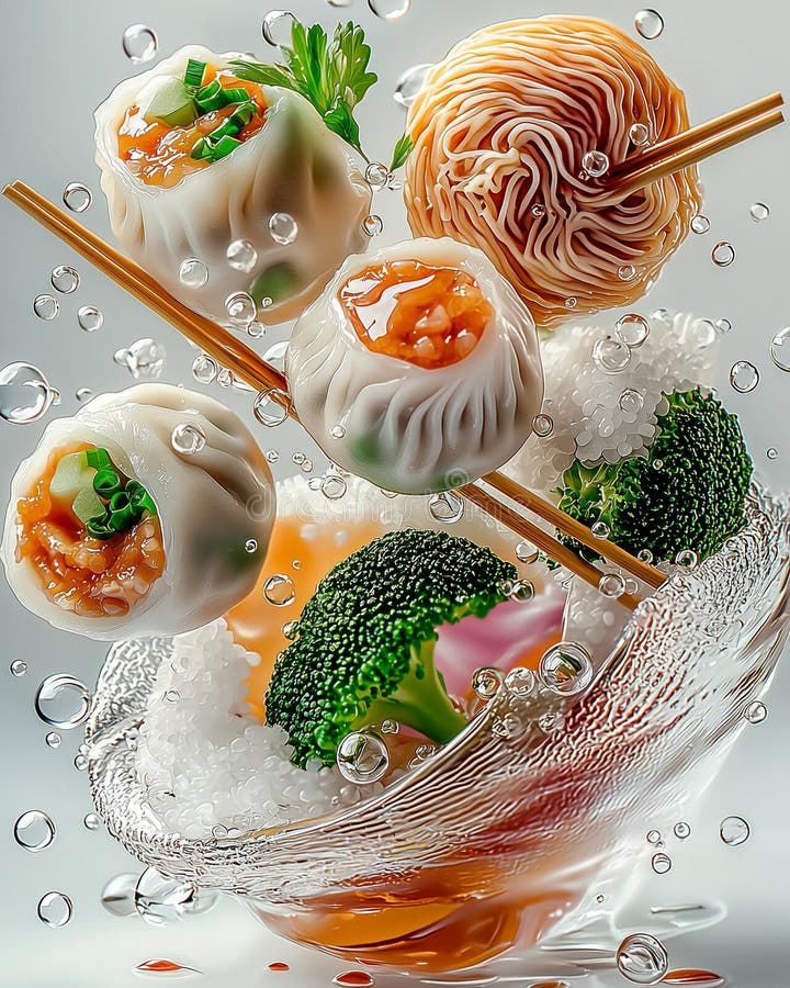 Floating Deconstructed Dim Sum with Dynamic Liquid Elements Stock ...
