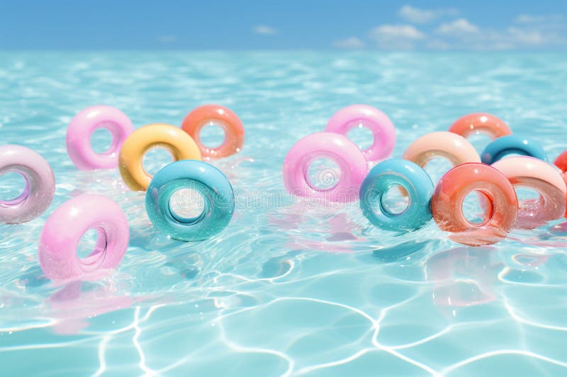 Floating Delight 3D Render of Pastel Colored Floats in a Pool Stock ...