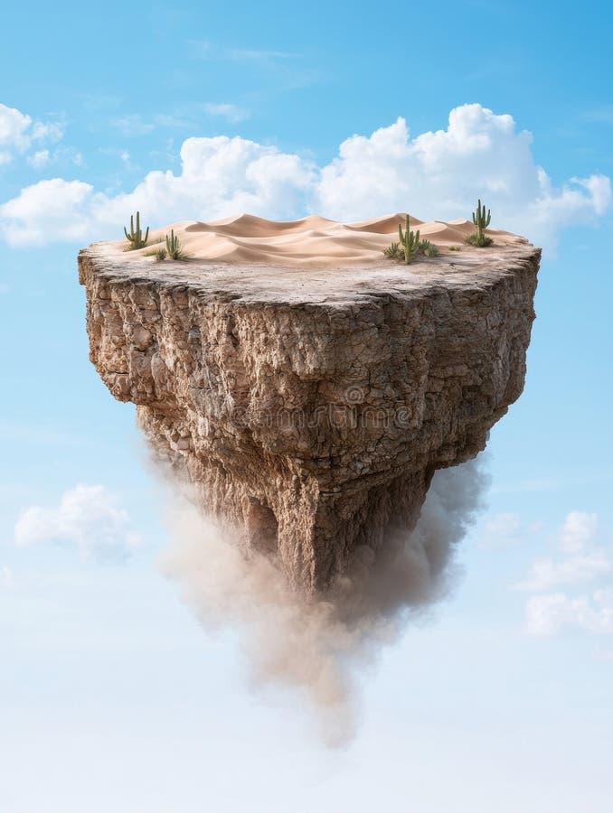Floating Desert Island Landscape Stock Illustration - Illustration of ...