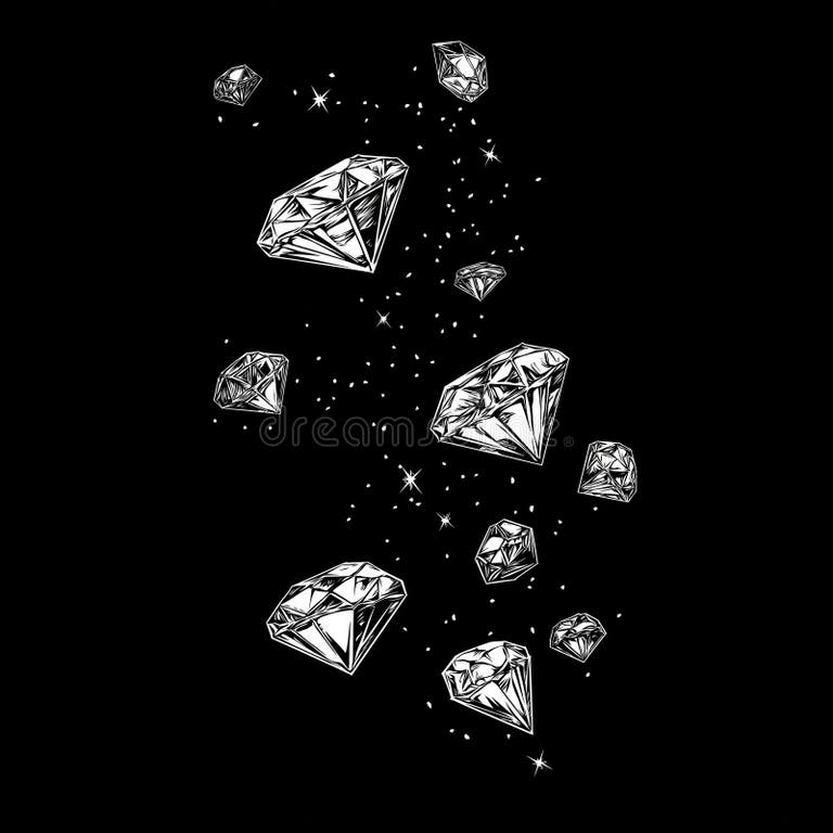 Floating Diamonds on Black Background with Sparkling Stars Stock Photo ...