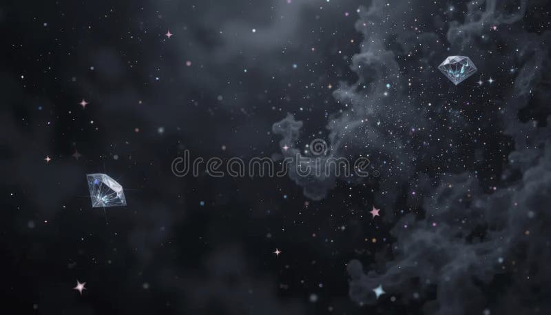 Floating Diamonds in Dark Space with Starry Nebula Cloud Background ...