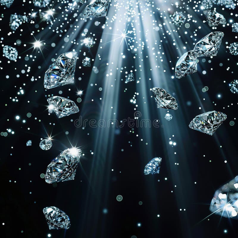 Floating Diamonds Scattered Across a Dark Shimmering Background Stock ...