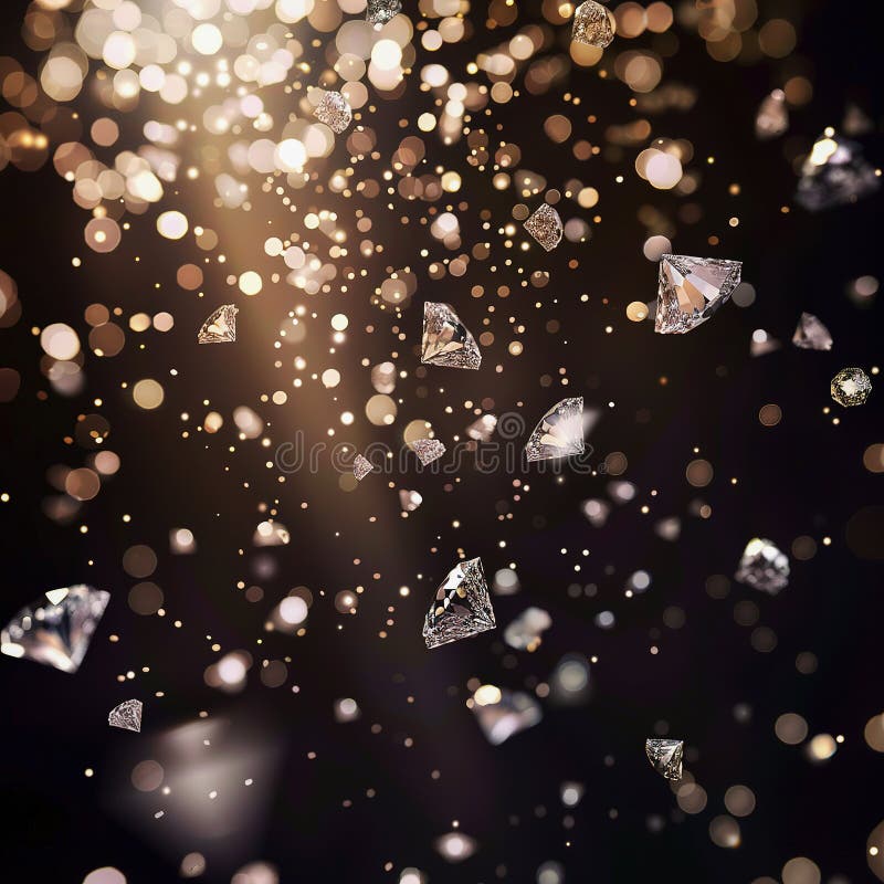 Floating Diamonds Scattered Across a Dark Shimmering Background Stock ...
