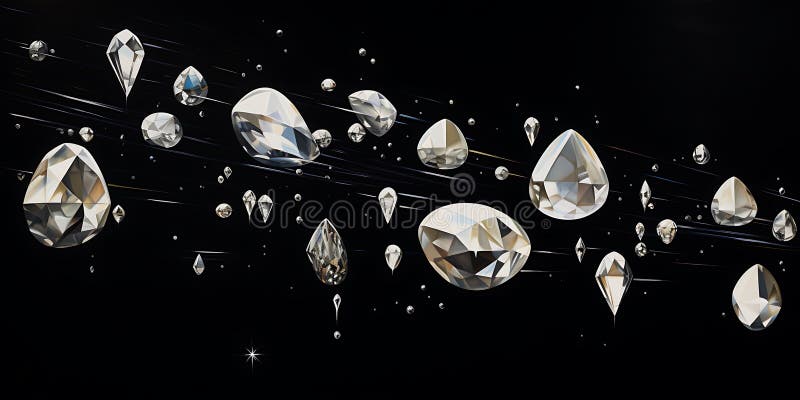 Floating Diamonds of Various Sizes and Cuts are Suspended Against a ...