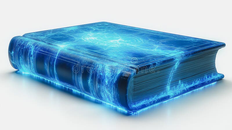 Floating Digital Book with Transparent Pages, Neon Blue Lines, Isolated ...