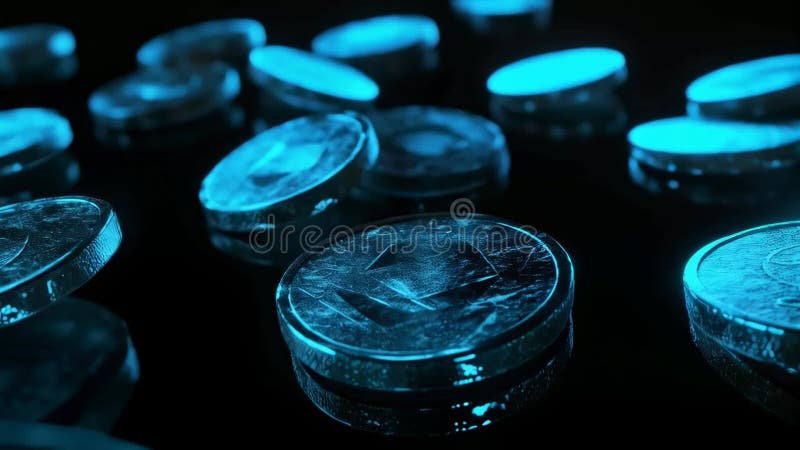 Digital Blue Coins in Futuristic Technology Stock Video - Video of ...