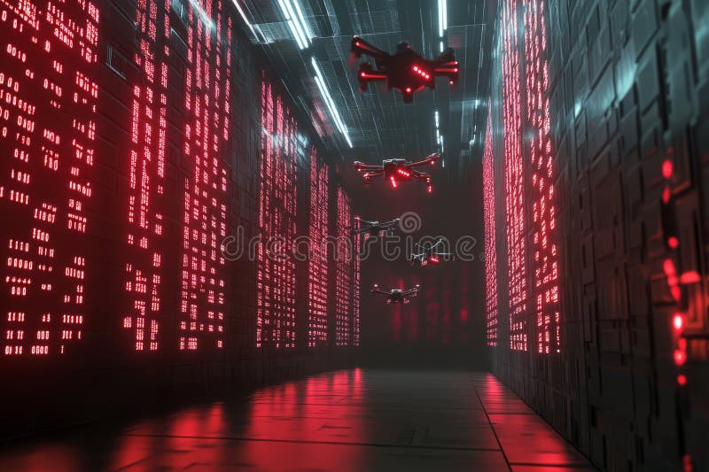 A Floating Digital Data Vault 3D Background Room Suspended within a ...