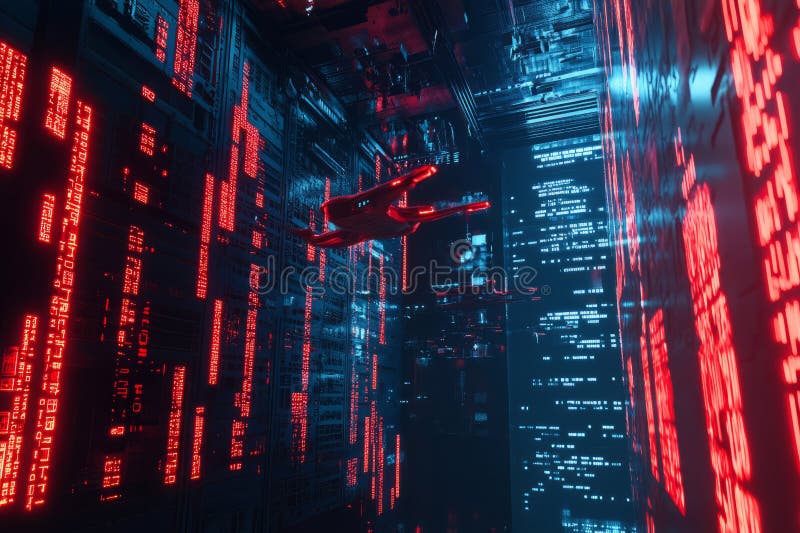 A Floating Digital Data Vault 3D Background Room Suspended within a ...