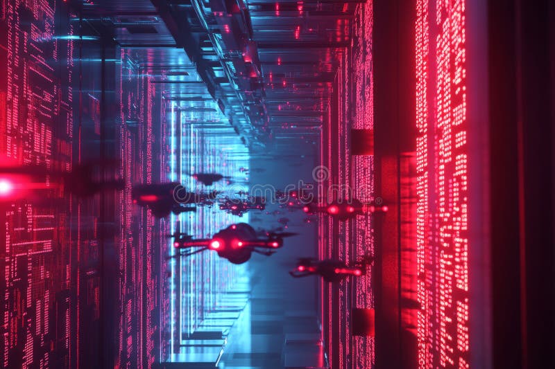 A Floating Digital Data Vault 3D Background Room Suspended within a ...