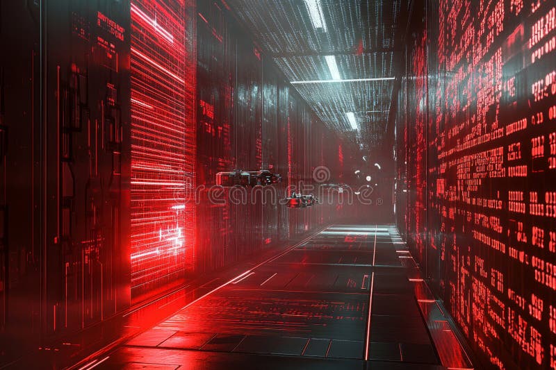 A Floating Digital Data Vault 3D Background Room Suspended within a ...