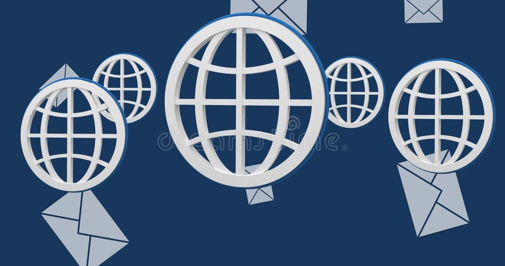 Floating Digital Globe Icons and Envelopes Representing Global ...