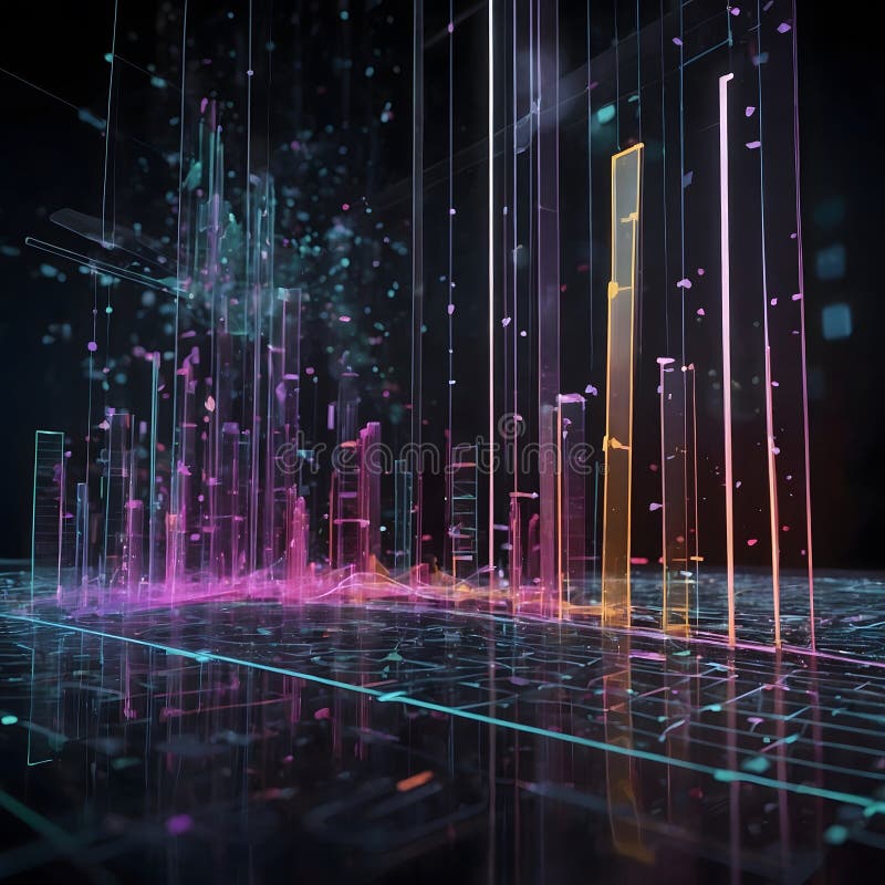 Floating Digital Graph with Geometric Shapes and Glowing Data Points ...