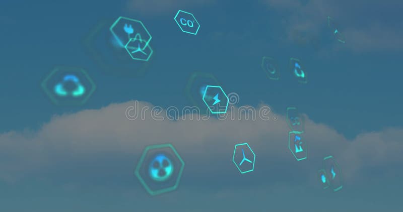 Floating Digital Icons in Animation, Representing Technology and ...