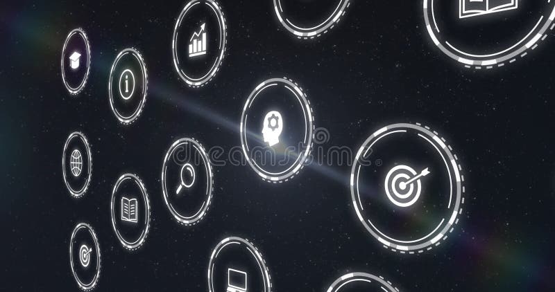Floating Digital Icons in Futuristic Space, Showcasing Animation of ...