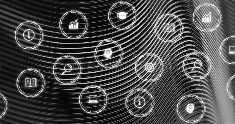 Floating Digital Icons Over Black Background are Displaying Stock Photo ...