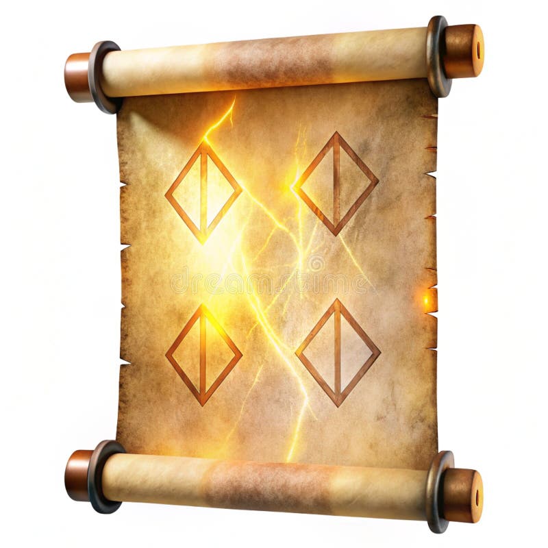 Floating Digital Magic Scroll with Runes Isolated on White Stock ...
