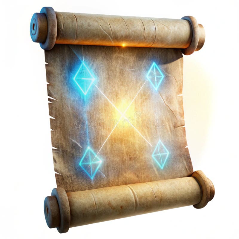 Floating Digital Magic Scroll with Runes Isolated on White Stock ...