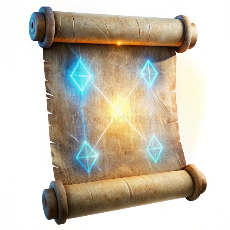 Floating Digital Magic Scroll with Runes Isolated on White Stock ...