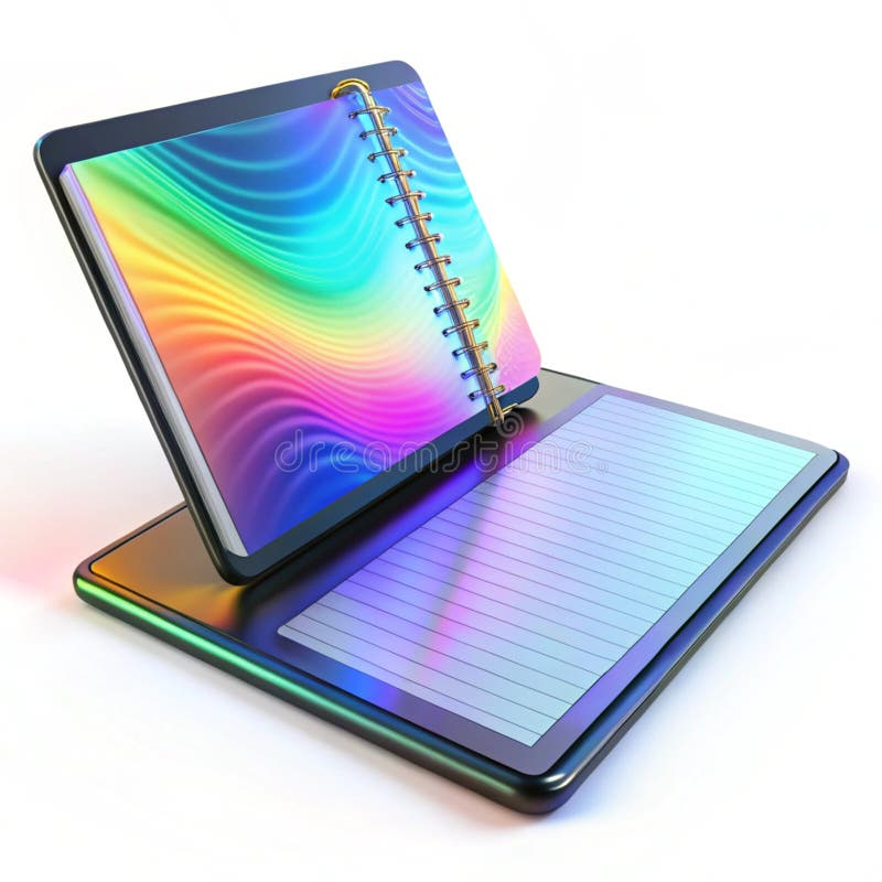 Floating Digital Notebook with Holographic Notes Stock Illustration ...