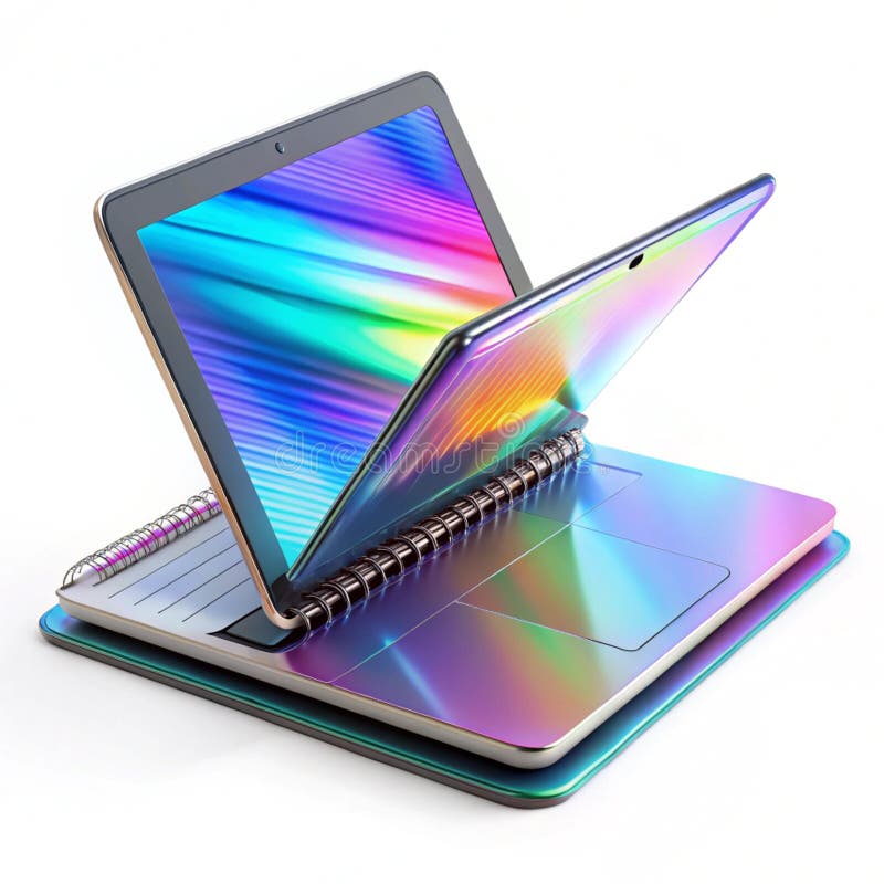 Floating Digital Notebook with Holographic Notes Stock Illustration ...