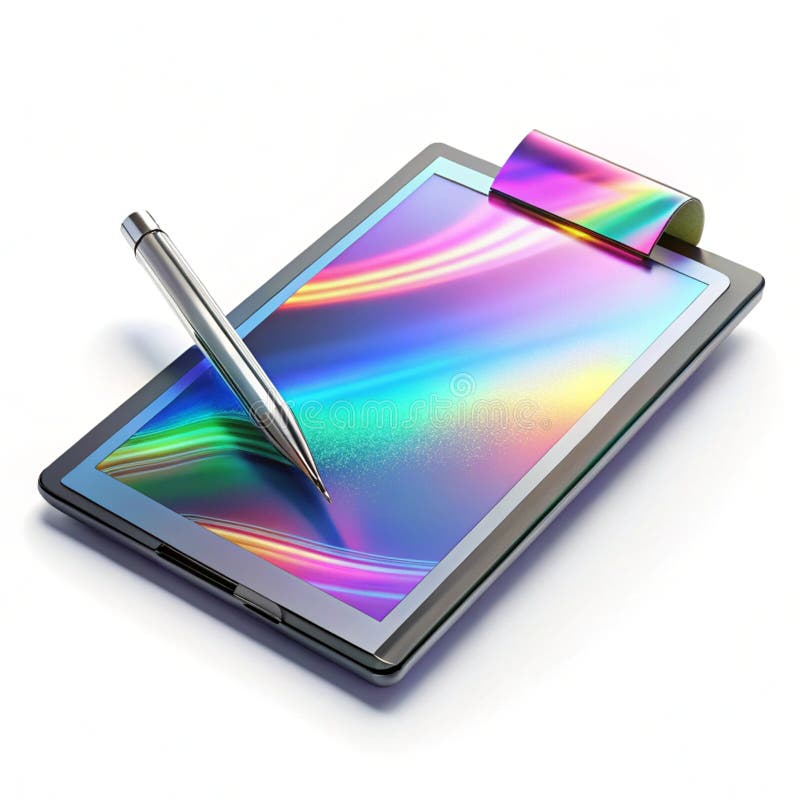 Floating Digital Notepad with Holographic Ink Stock Illustration ...
