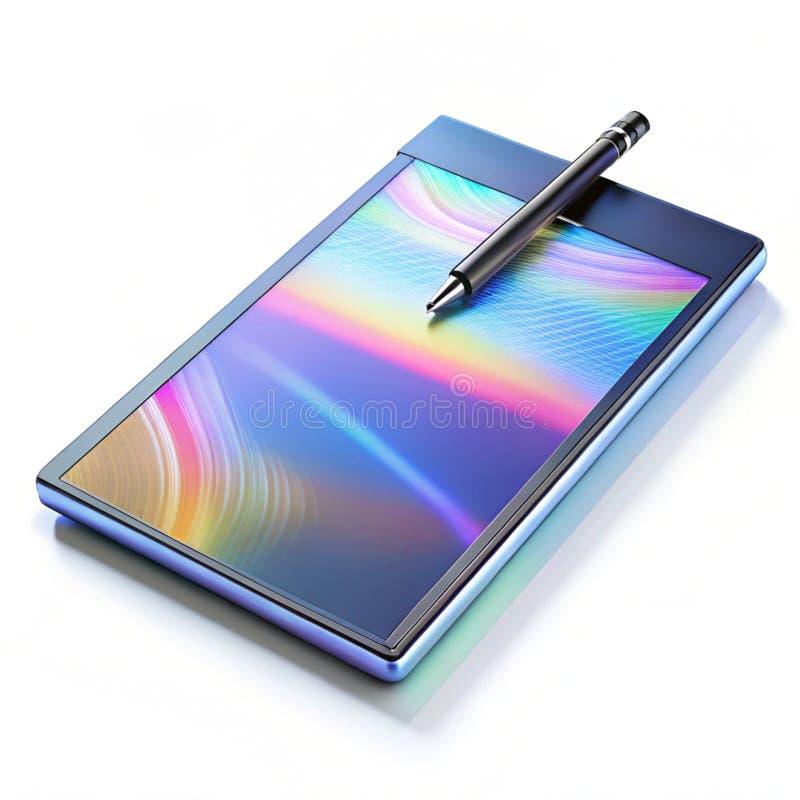 Floating Digital Notepad with Holographic Ink Stock Illustration ...