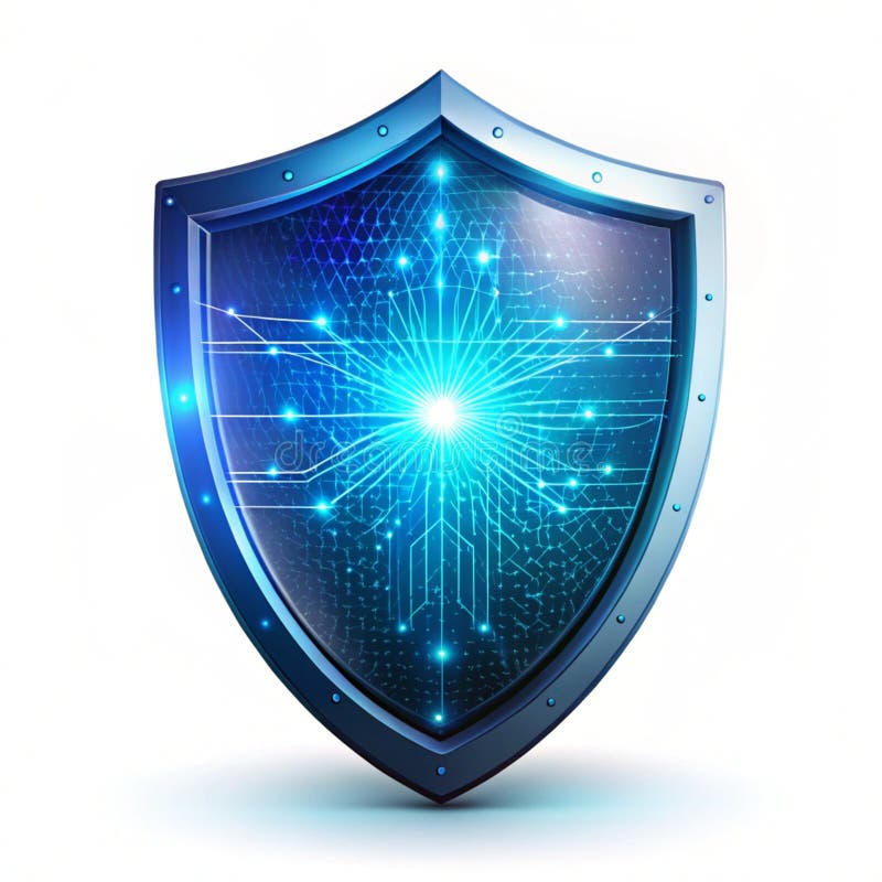 Levitating Digital Shield with Glowing Effect Stock Illustration ...