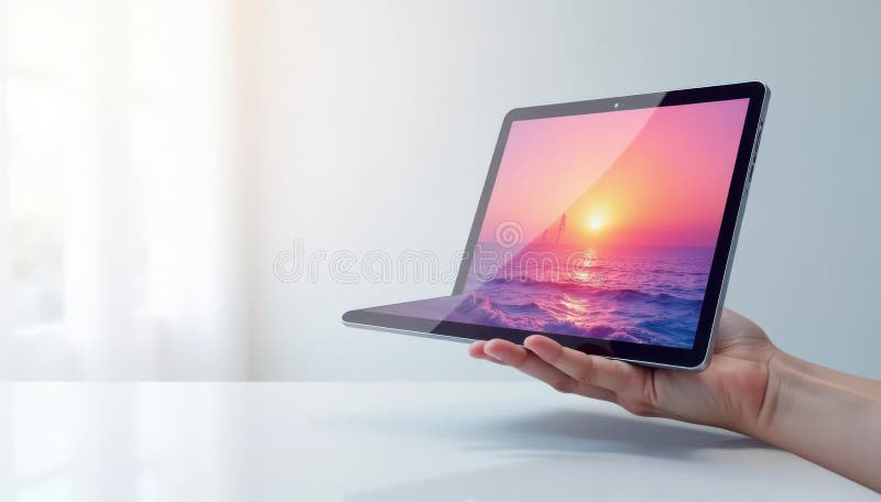 Floating Digital Tablet, Pristine White Backdrop, Template, Graphic ...