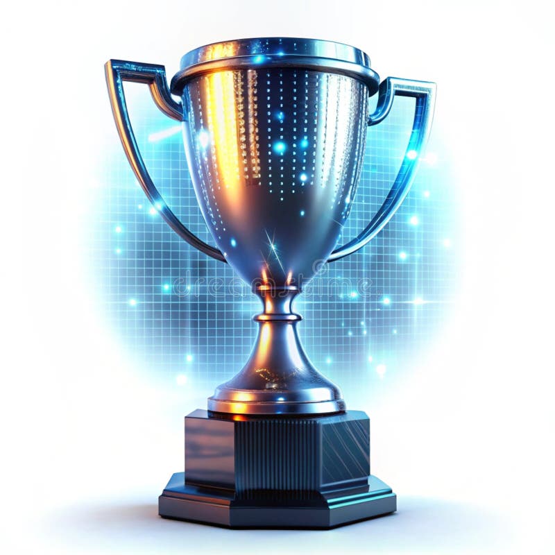 Floating Digital Trophy with Glowing Animated Details Stock ...