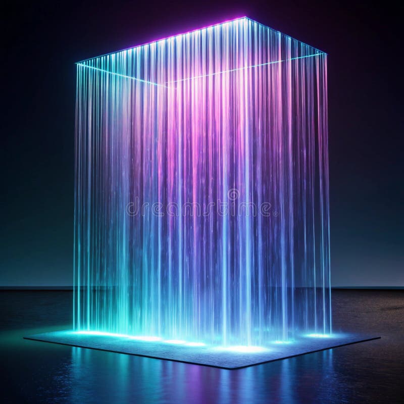Floating Digital Waterfall with Neon Water Flows Stock Illustration ...