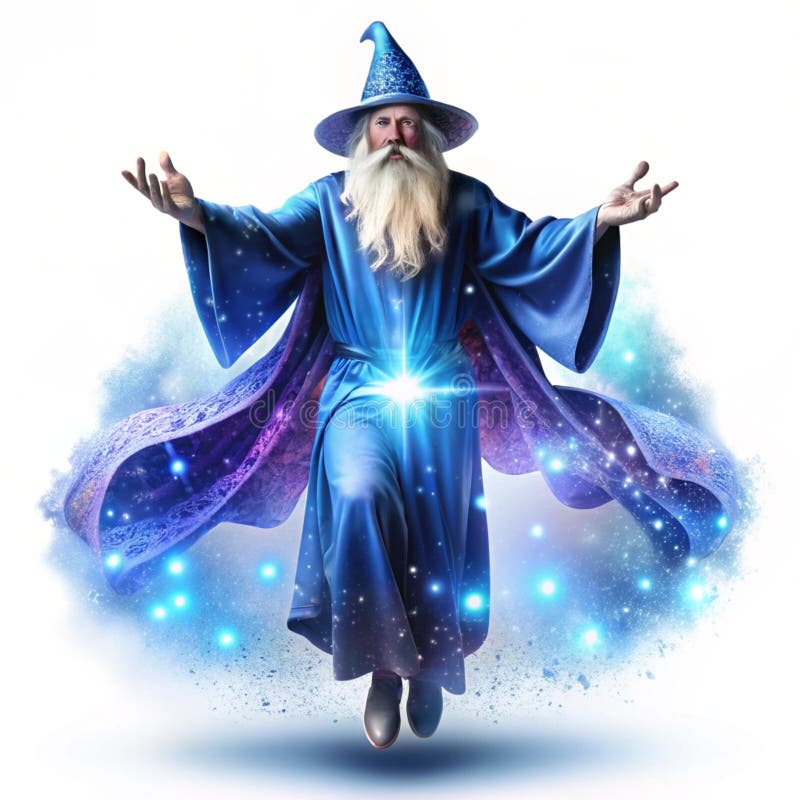 Floating Digital Wizard with Glowing Magical Effects Stock Illustration ...