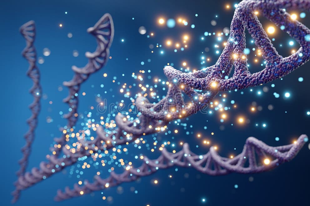 Floating DNA Helix with Luminous Data Flow Stock Photo - Image of cell ...